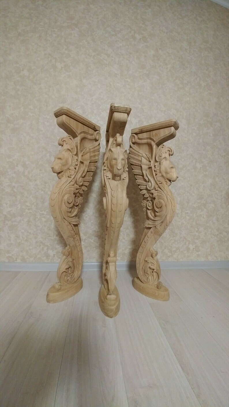 Wooden Shelf Carved Wooden Lion Statue Unique Griffin Kitchen - Etsy