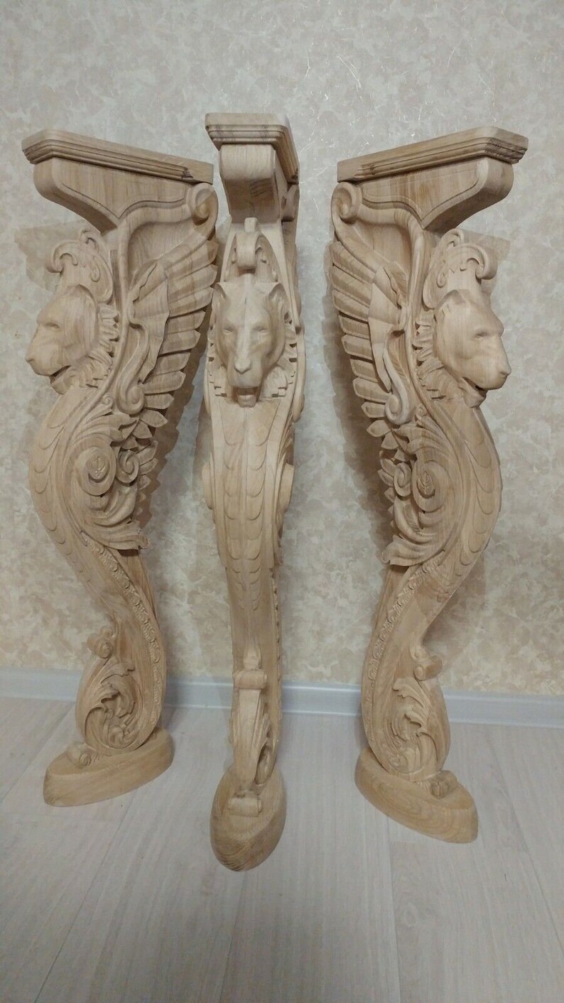 Wooden Shelf Carved Wooden Lion Statue Unique Griffin Kitchen - Etsy