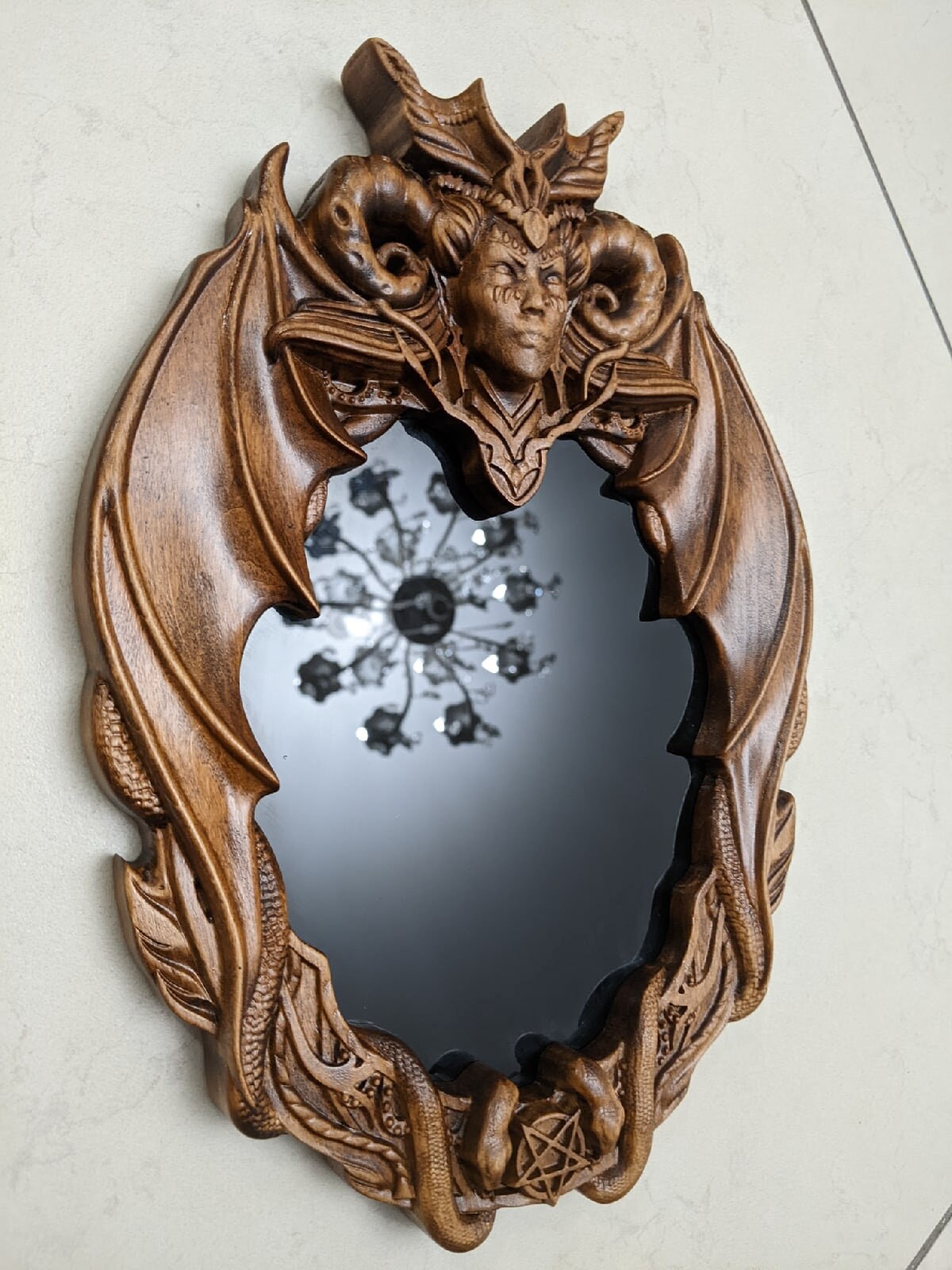 Scrying Mirror Black Mirror Wall Mirror Décor Natural Wood - Etsy