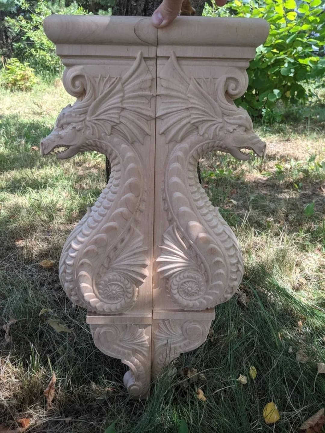 Wooden Shelf Carved Wooden Dragon Plaque Unique Wall Bracket Halves ...