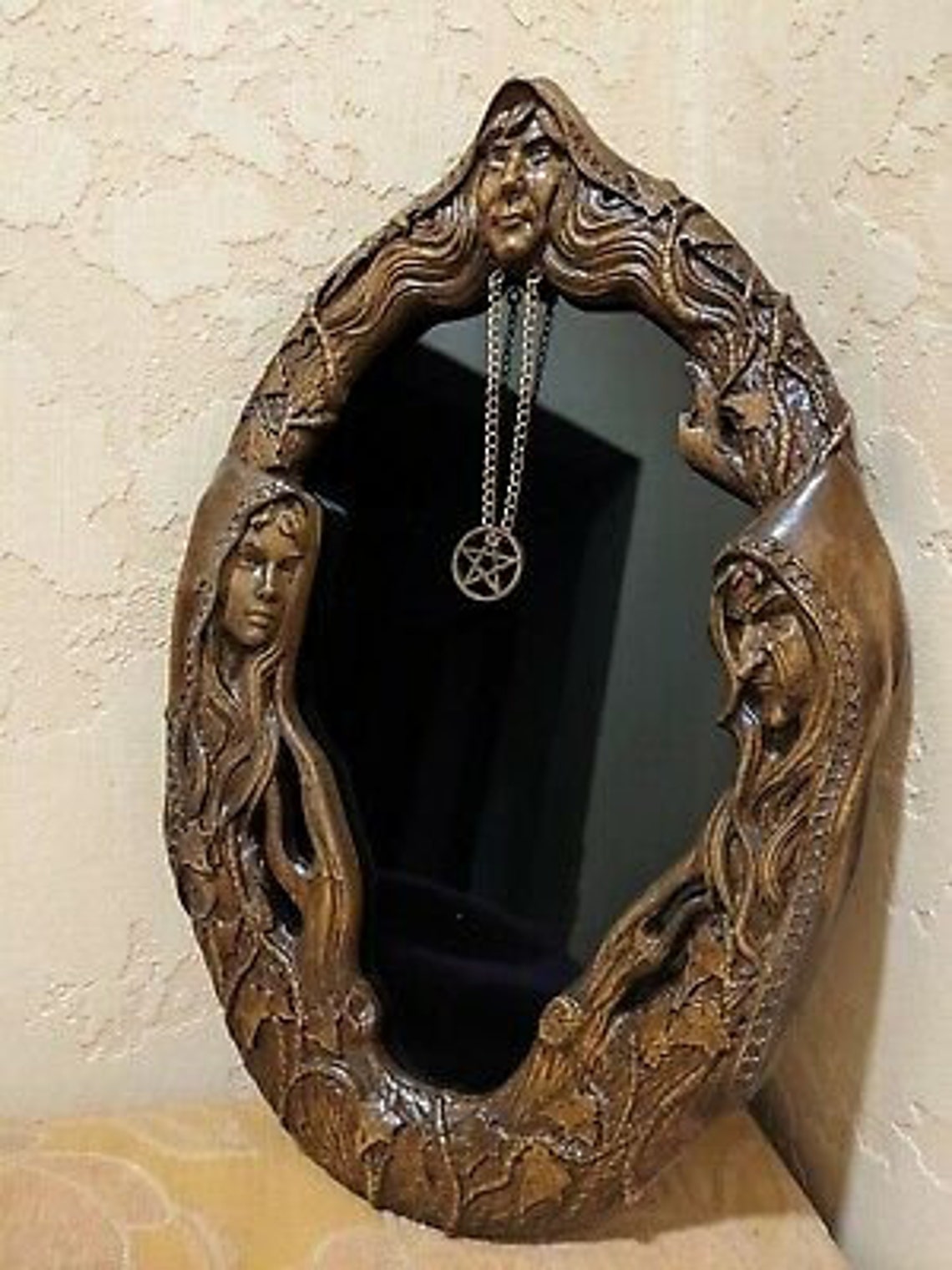 Scrying Mirror Black Mirror Wall Mirror Décor Natural Wood - Etsy