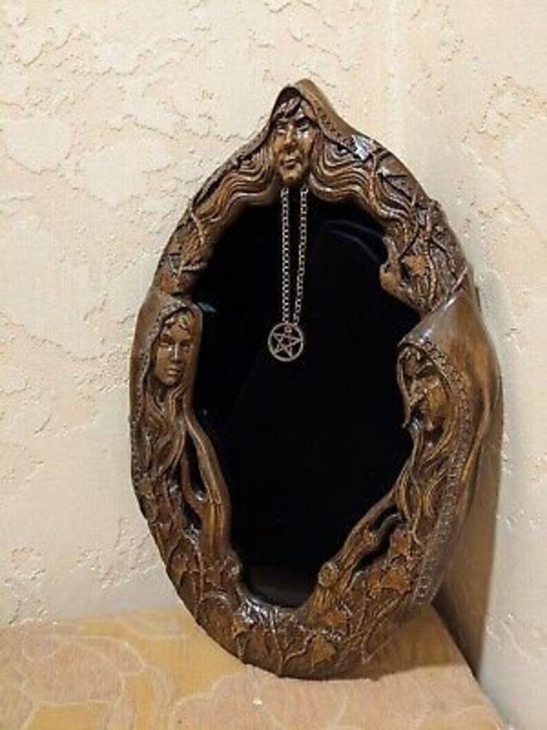 Scrying Mirror Black Mirror Wall Mirror Décor Natural Wood - Etsy