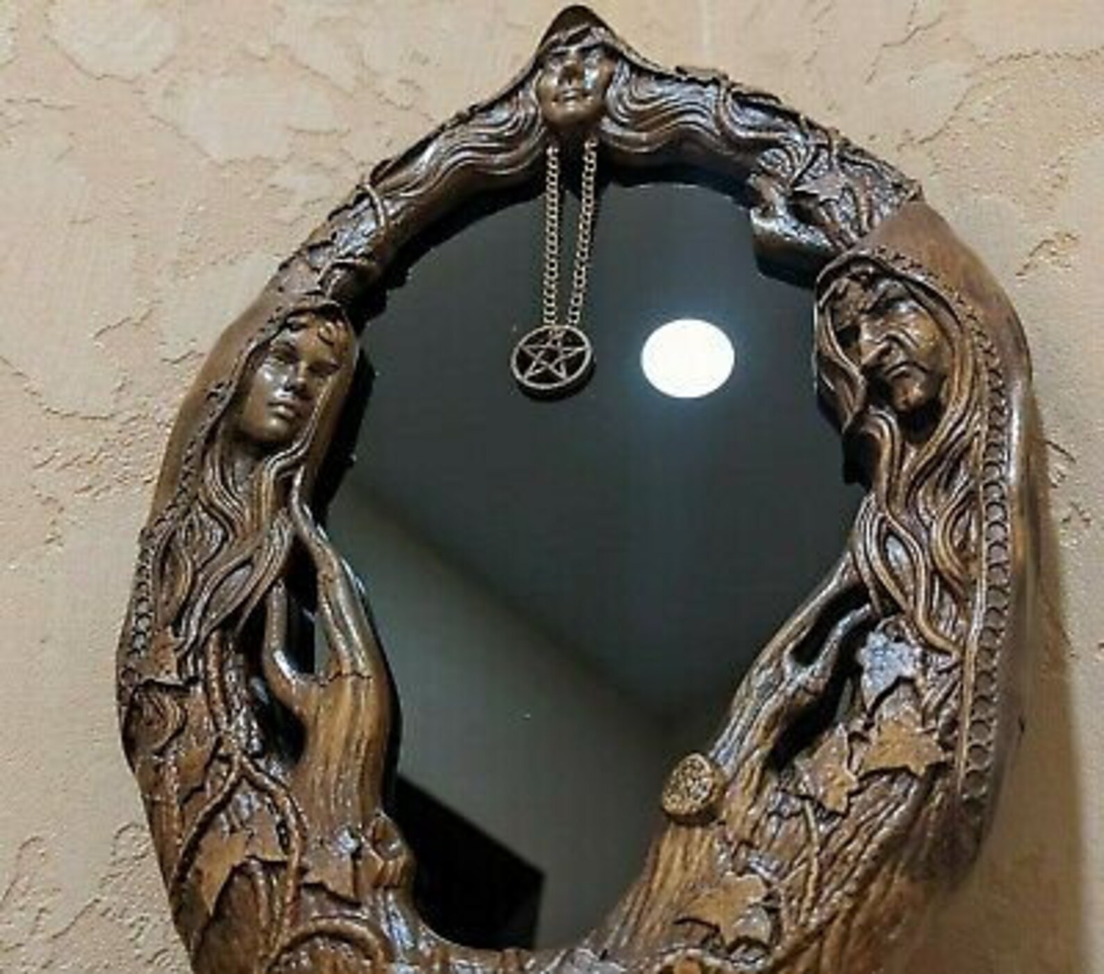 Scrying Mirror Black Mirror Wall Mirror Décor Natural Wood - Etsy