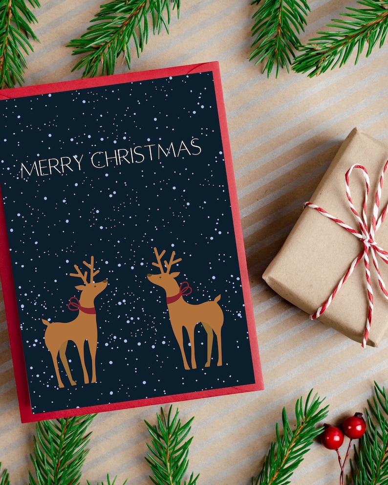 Reindeer Holiday Card Set Printable - Etsy