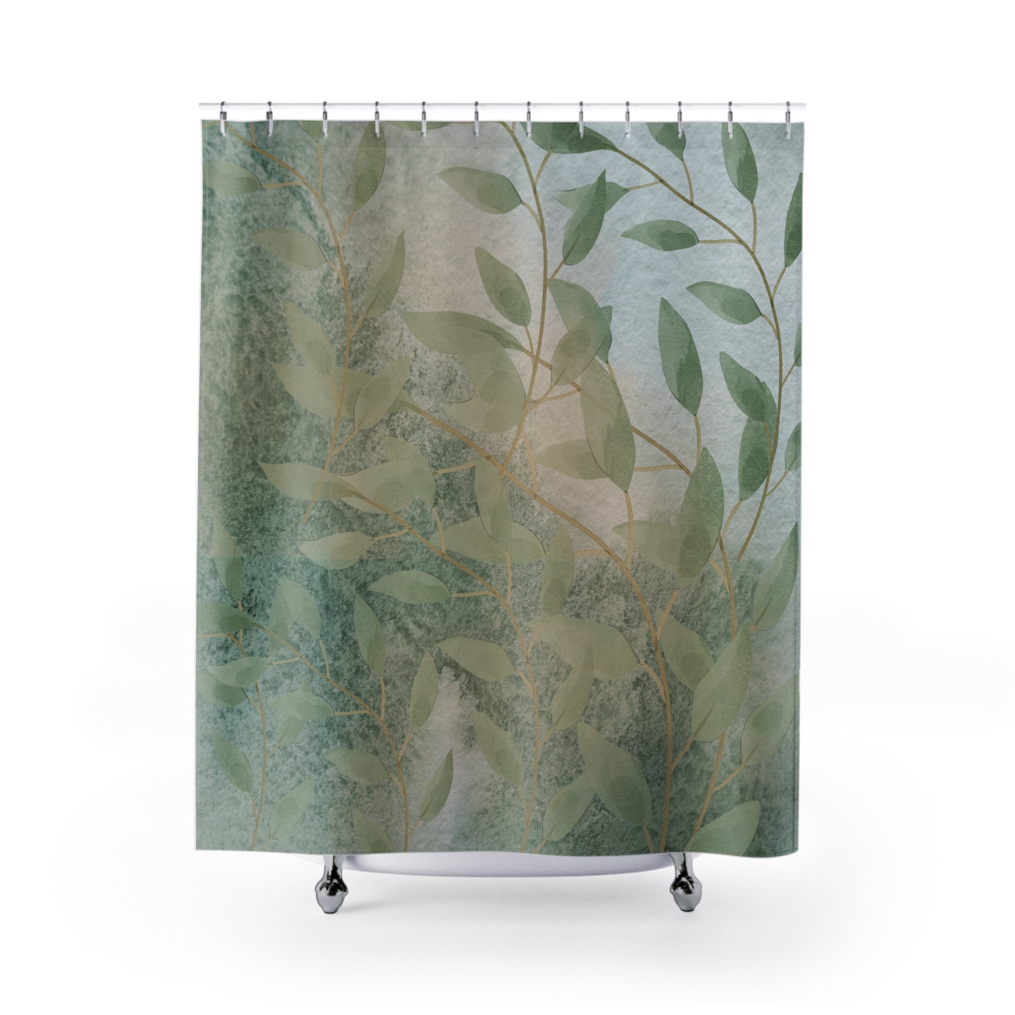 Spring Shower Curtain Green Leaves Shower Curtain Nature Scenery Shower ...