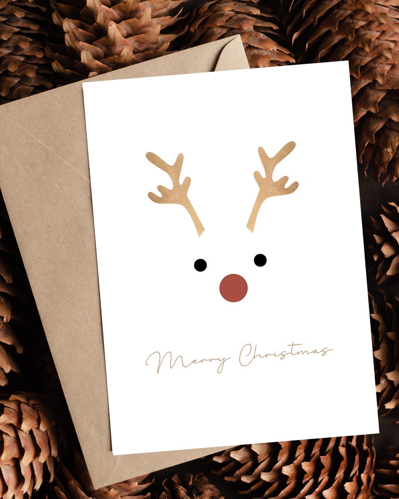 Reindeer Holiday Card Set Printable - Etsy