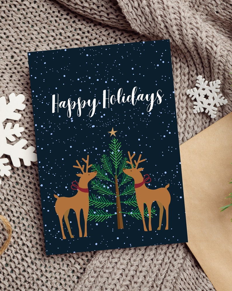 Reindeer Holiday Card Set Printable - Etsy