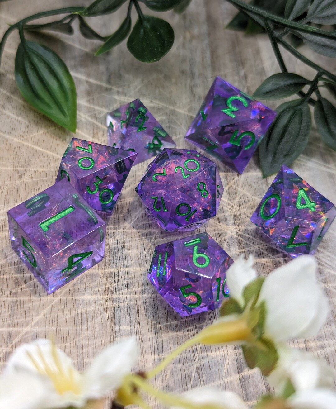 NEBULA Purple & Green Sharp Edge Polyhedral Dice for Dungeons and ...