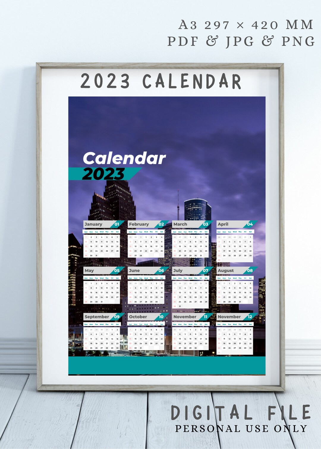 PRINTABLE Calendar 2023 Calendar Digital Calendarminimalist - Etsy