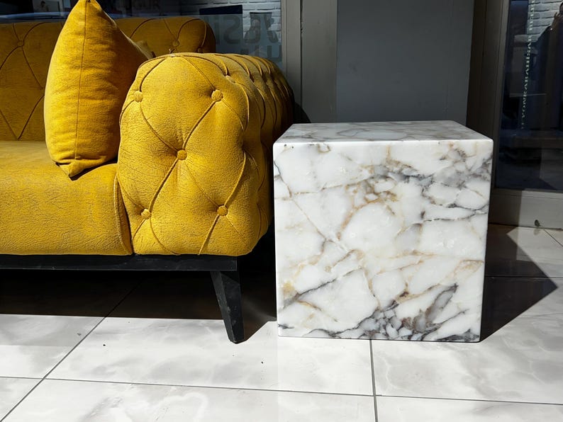 Calacatta Gold Marble Cube Table - Etsy