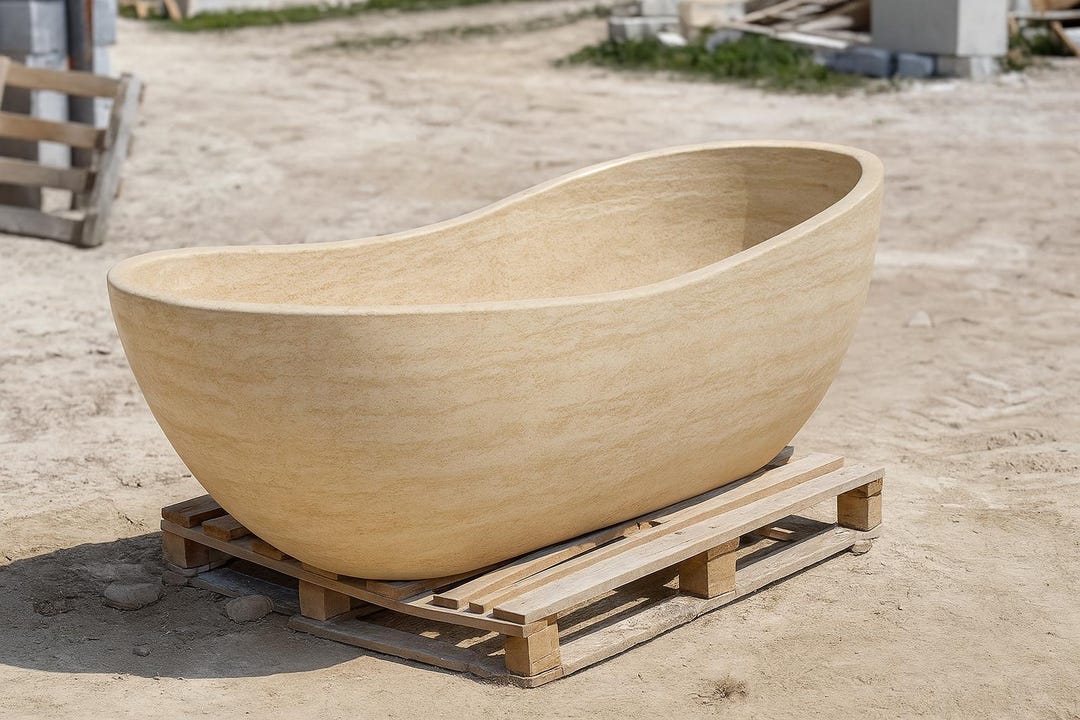 Travertine Natural Stone Bathtub for Modern Bathrooms - Handmade Spa ...
