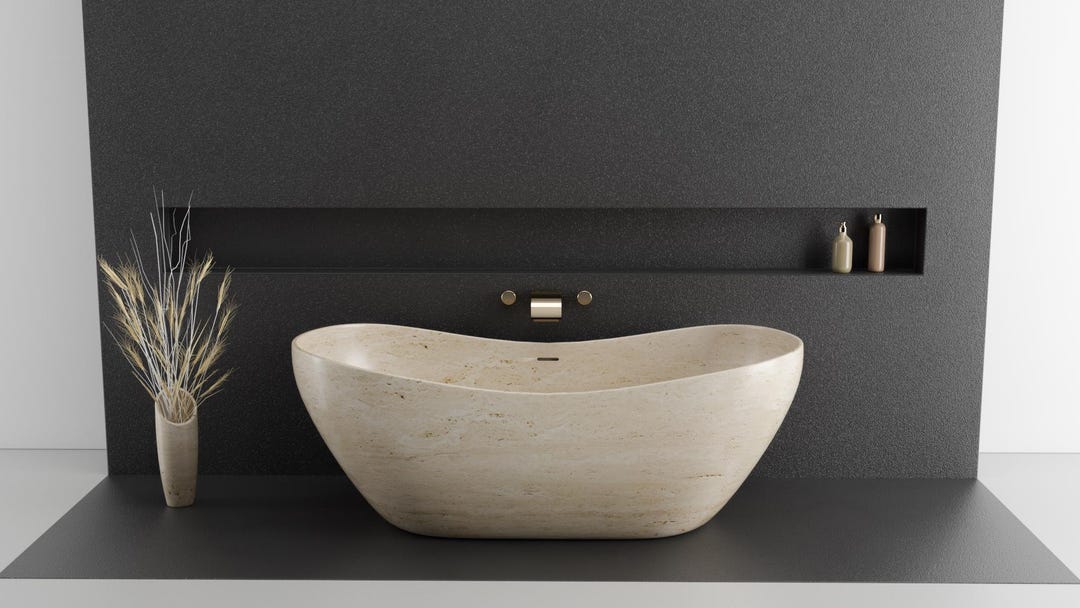 Marble Bathtub - Travertine Natural Stone Bathtub for Modern Bathrooms ...