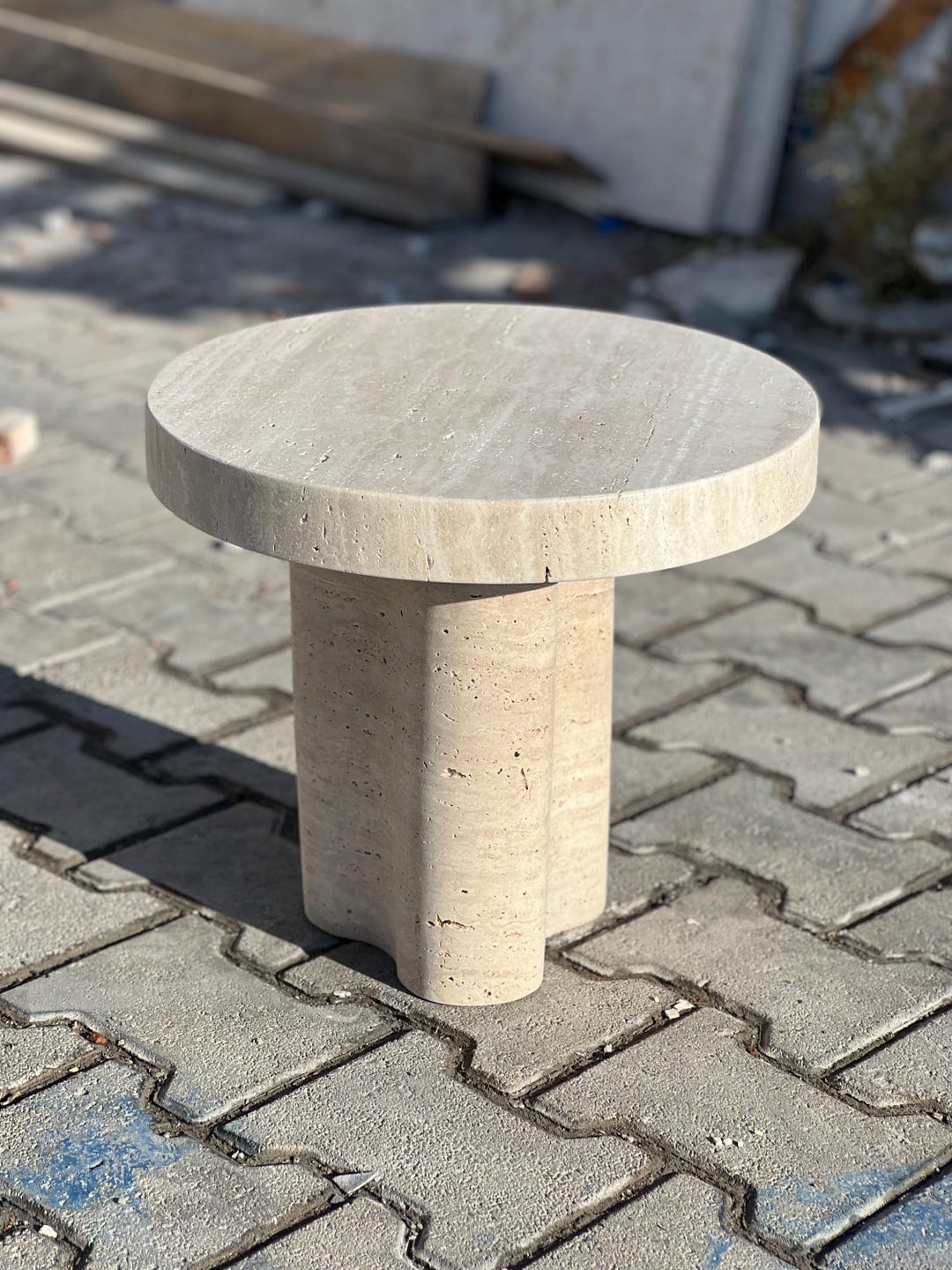 Rustik Travertine Coffee Table - Stone Side Table - %100 Natural Stone ...