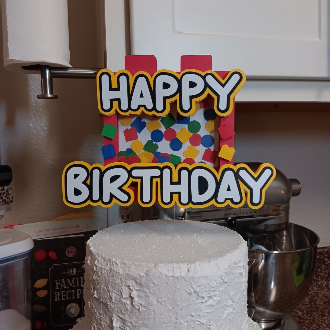 Building Blocks Themed Birthday Cake Topper. Brick Party Happy Birthday ...