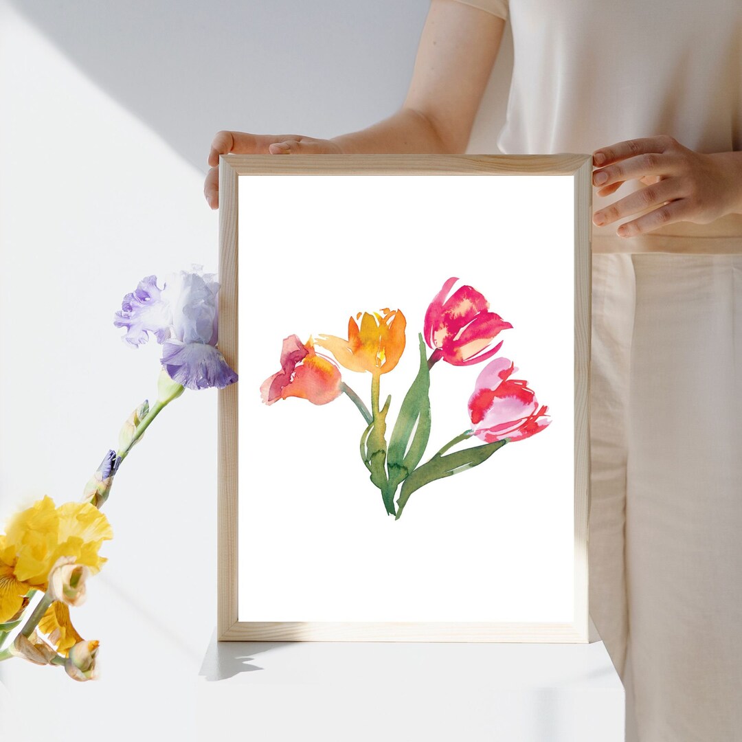 Watercolor Tulips, Flower Watercolor Art, Digital Download, New Home ...