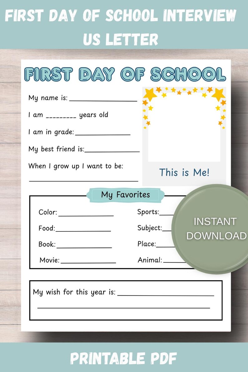 First Day of School Interview Printable | Back to School Questionnaire ...