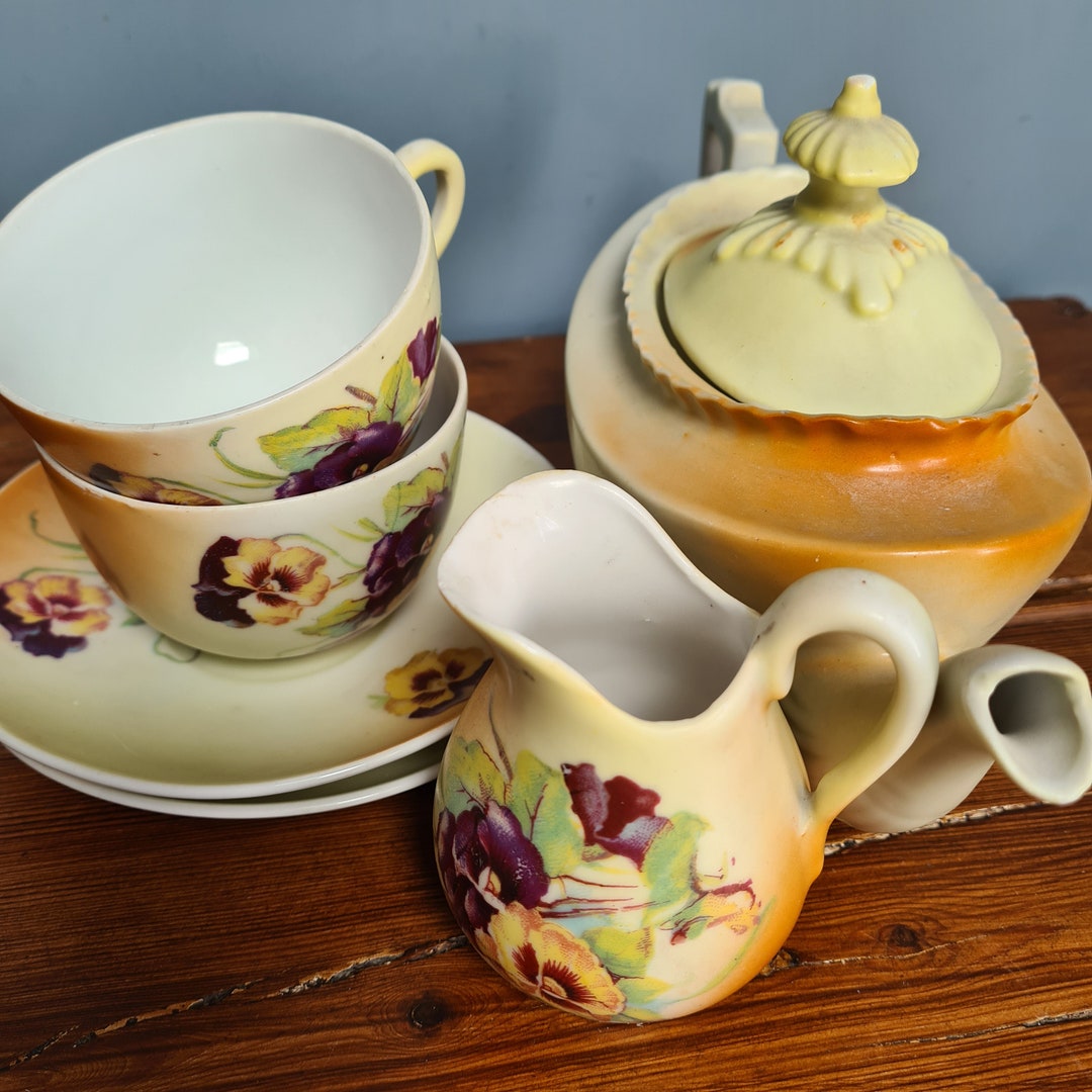 Vintage Ornate Floral Tea Set for Two - Etsy