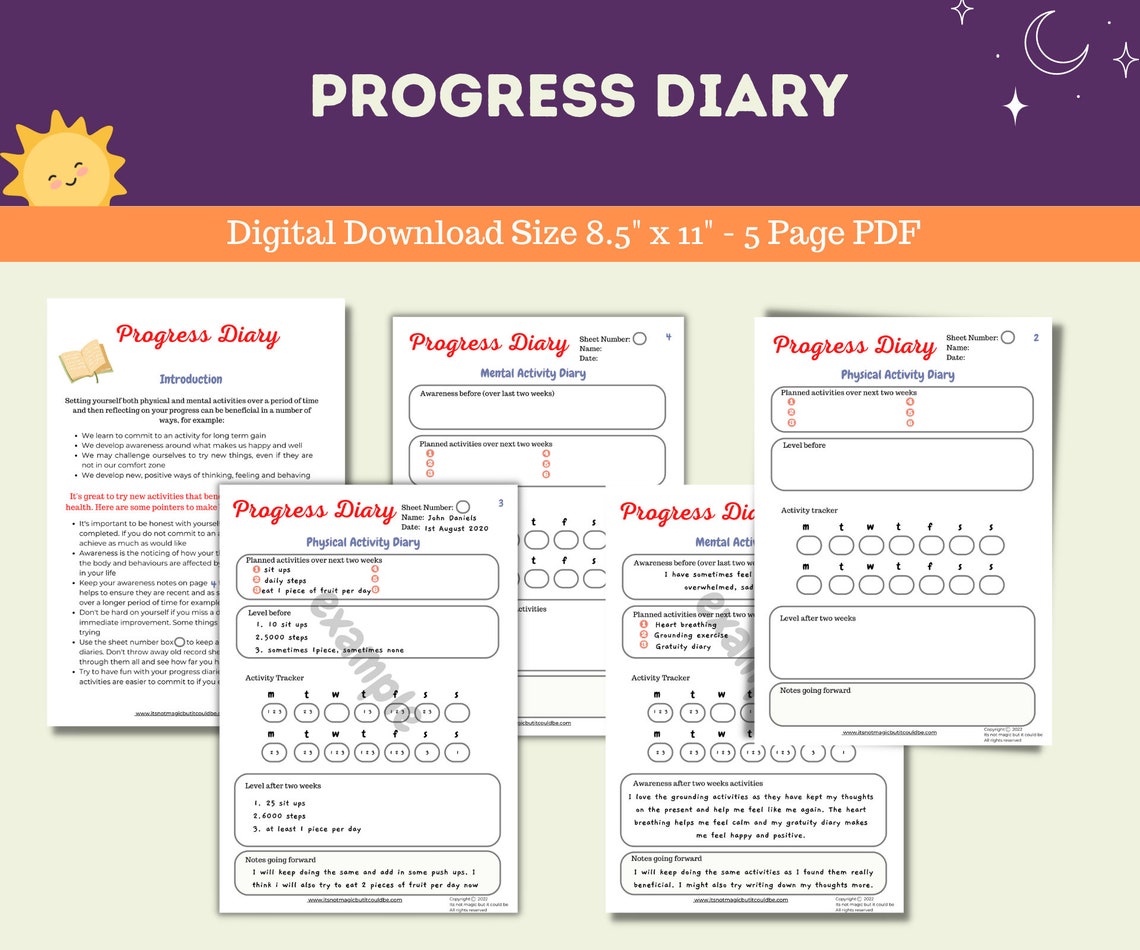 Progress Diary Worksheet Printable Growth Mindset Kids Teens - Etsy