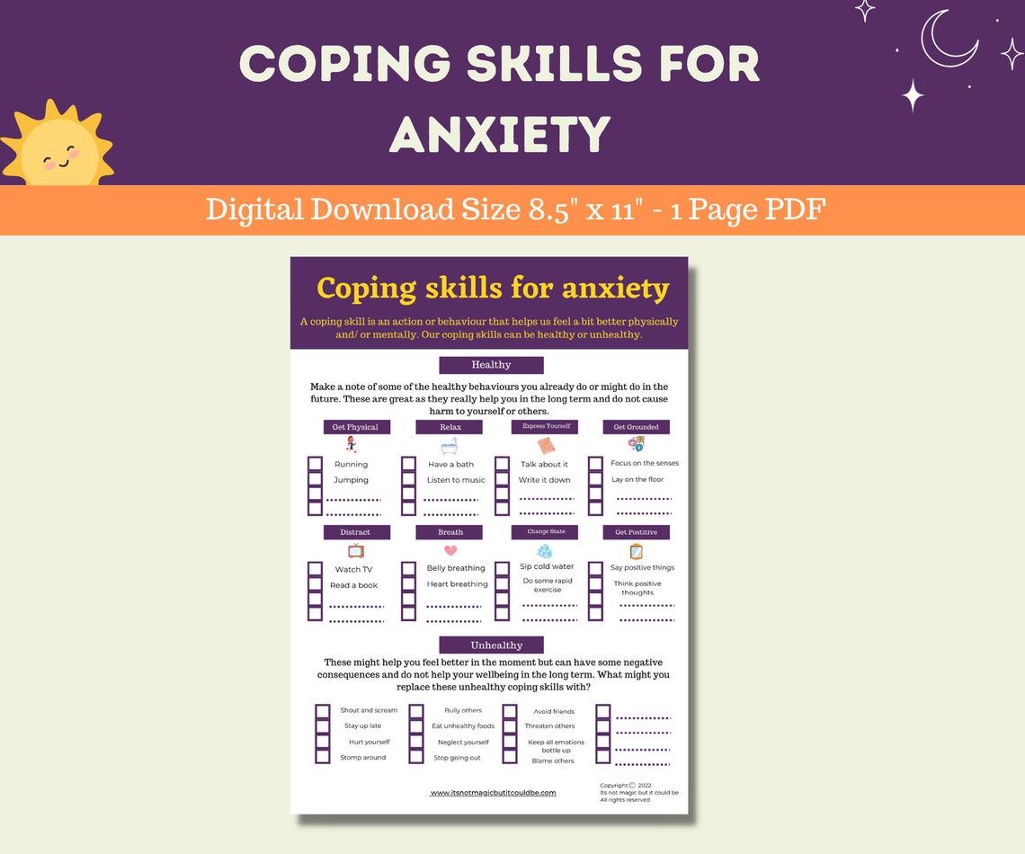 Coping Skills for Anxiety Worksheet Kids Teens Printable - Etsy