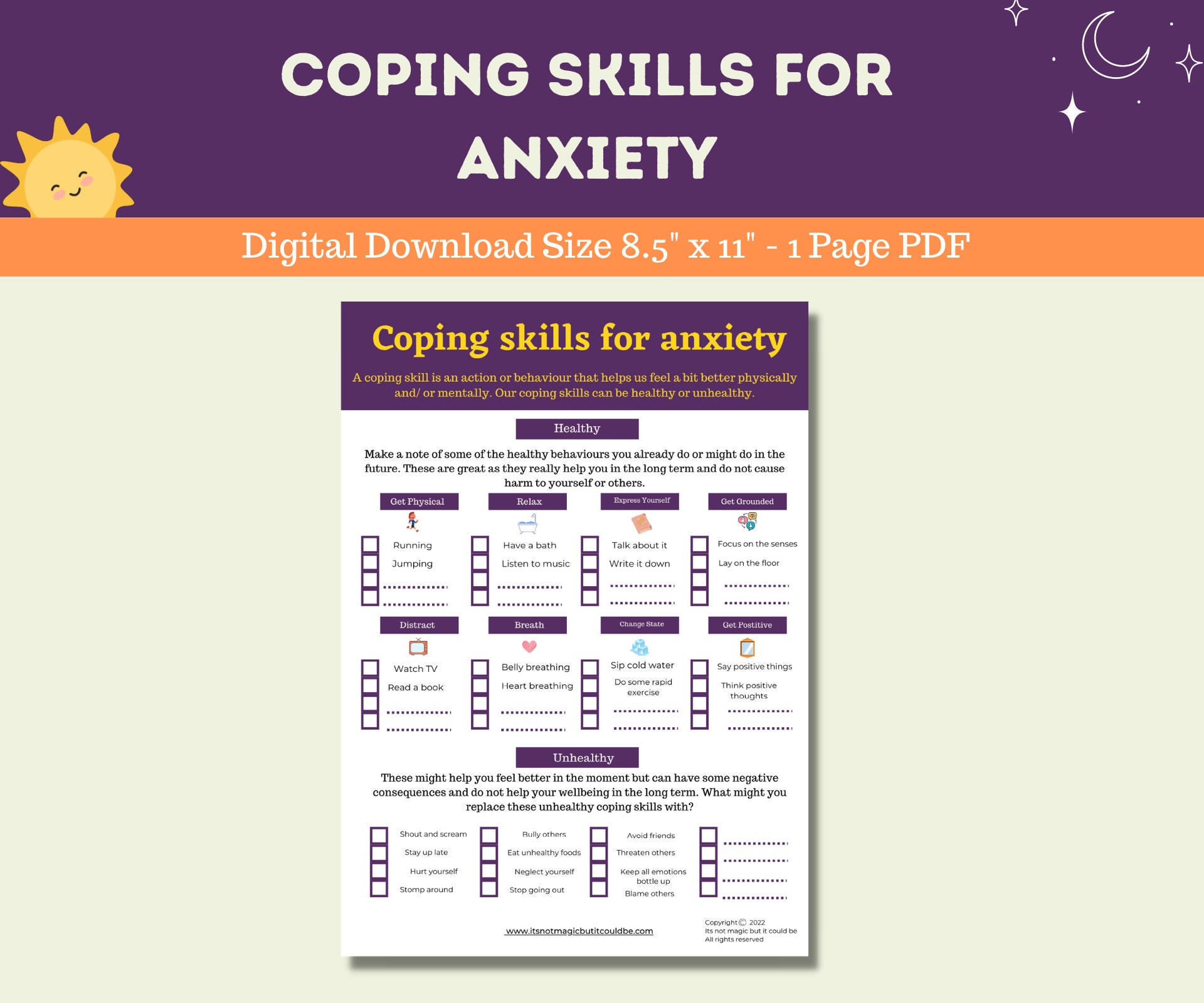 Coping Skills for Anxiety Worksheet Kids Teens Printable Mental Health ...