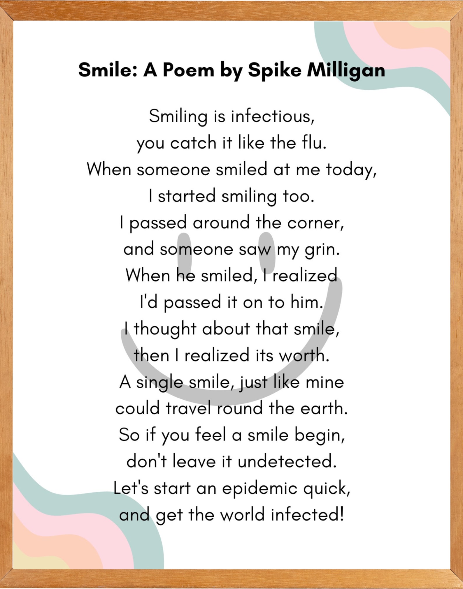 Smile A Poem by Spike Milligan Feelings Poster/ Handout. School ...