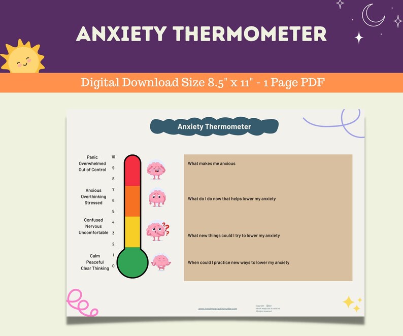 Anxiety Thermometer Kids & Teens Printable Mental Health - Etsy