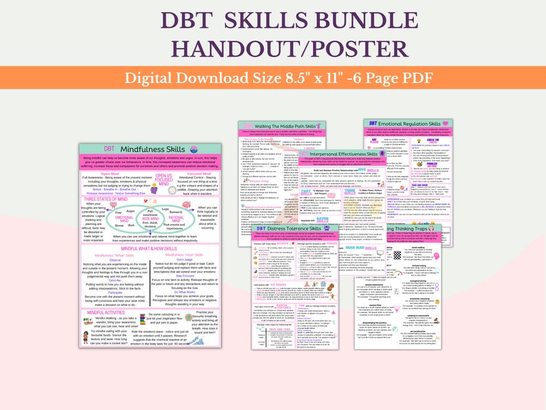 DBT Skills Bundle Printable Handout Poster Cheat Sheet Kids Teens Adult ...