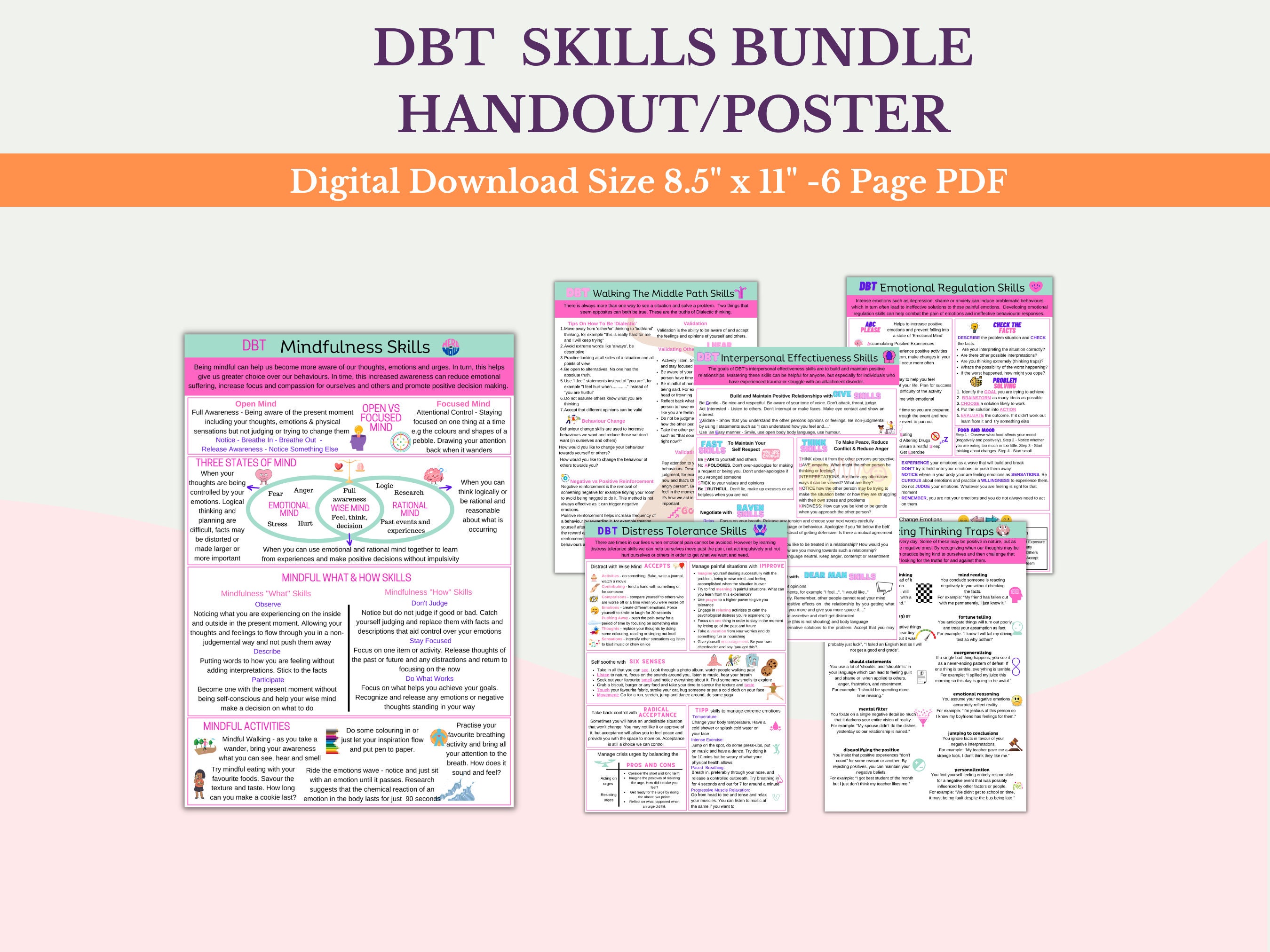 DBT Skills Bundle Printable Handout Poster Cheat Sheet Kids Teens Adult ...