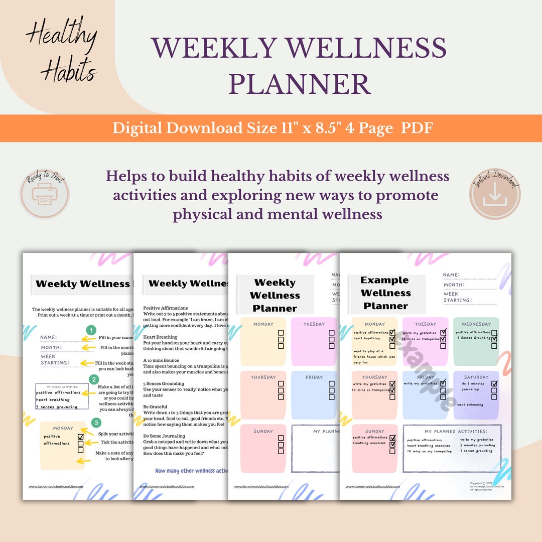 Weekly Wellness Planner Mental Health Emotional Skills Kids, Teens ...