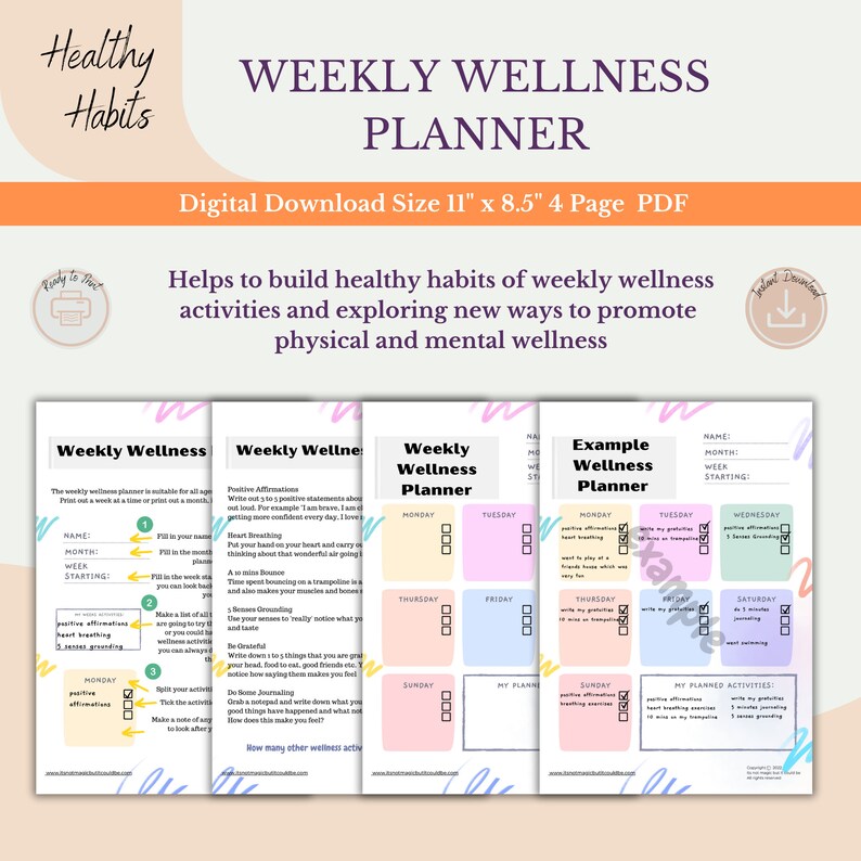Weekly Wellness Planner Mental Health Emotional Skills Kids, Teens ...