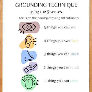 5 Senses Grounding Technique Poster: Emotional Regulation (digital ...
