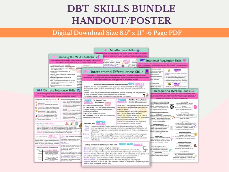 DBT Skills Bundle Printable Handout Poster Cheat Sheet - Kids Teens ...