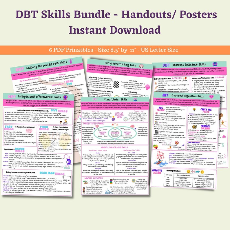 DBT Bundle Skills Printable Handout Poster PDF Set Cheat Sheet - Etsy
