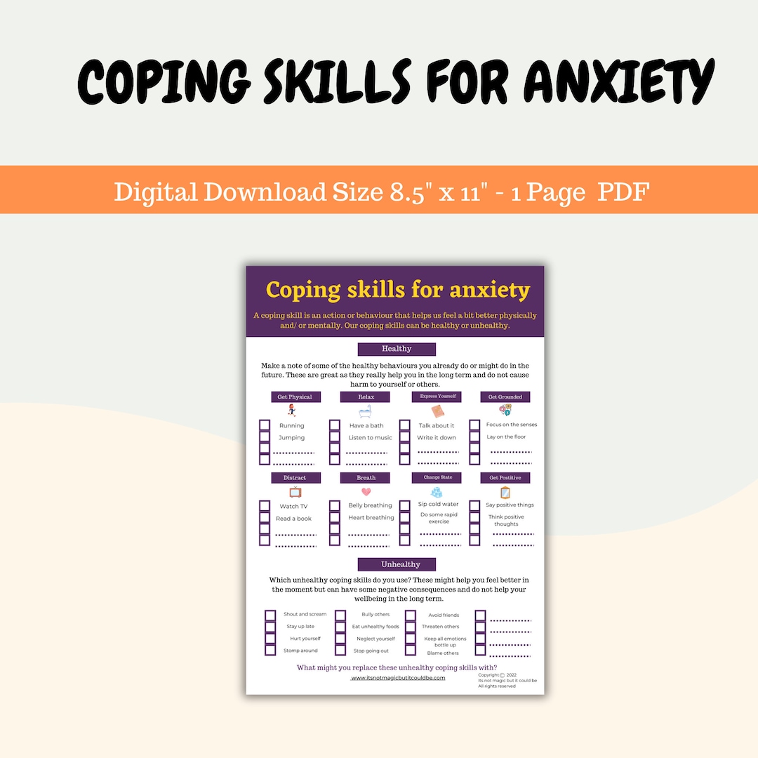 Coping Skills for Anxiety Worksheet Kids Teens Printable - Mental ...