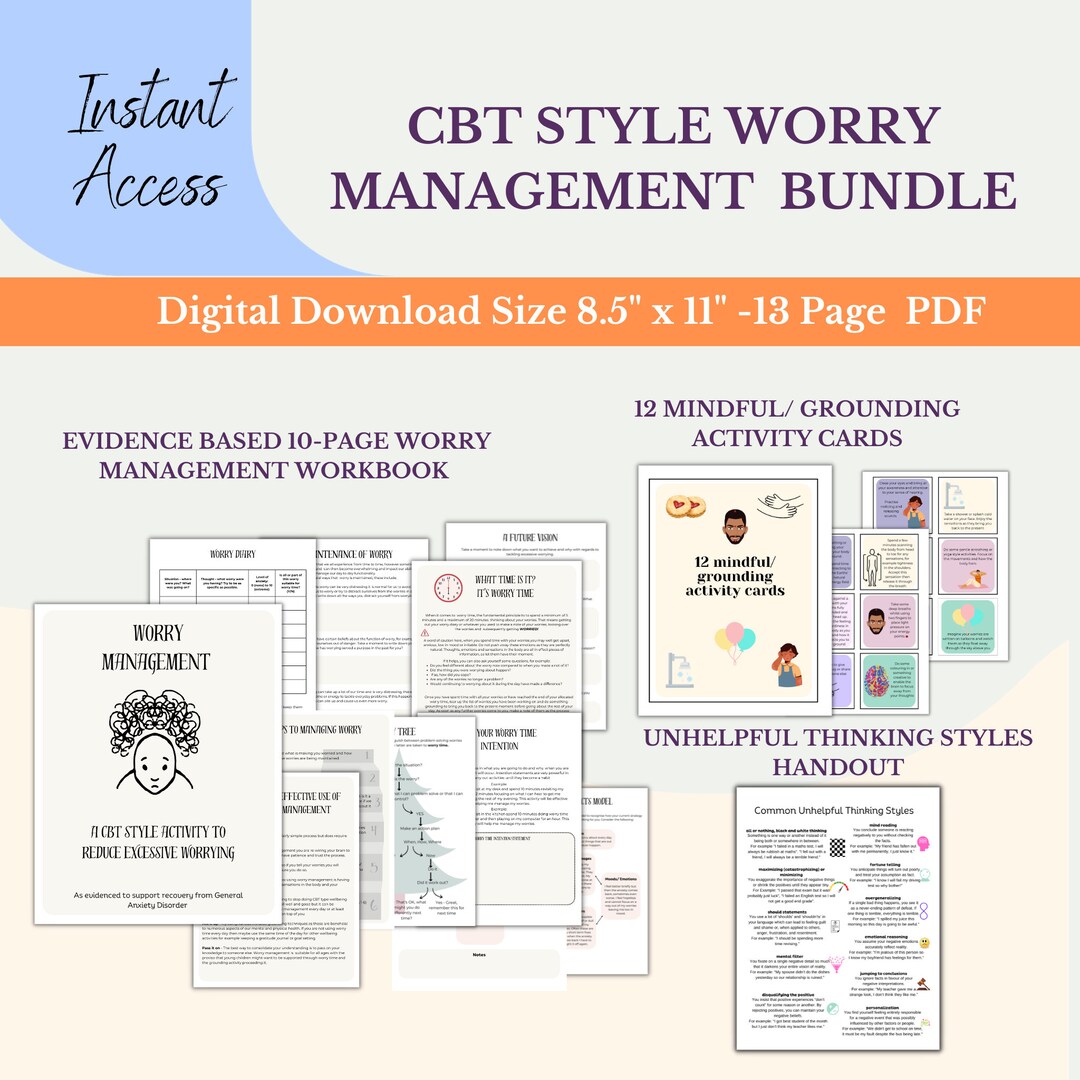 CBT Style Worry Management Workbook Bundle Download GAD General Anxiety ...