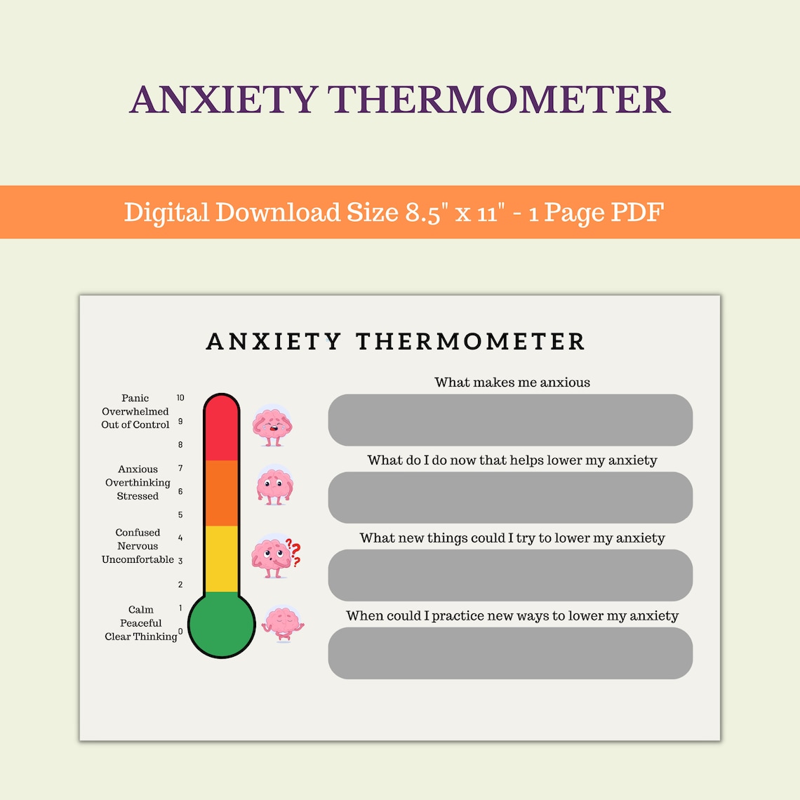 Anxiety Thermometer Kids & Teens Printable Mental Health Behaviour ...