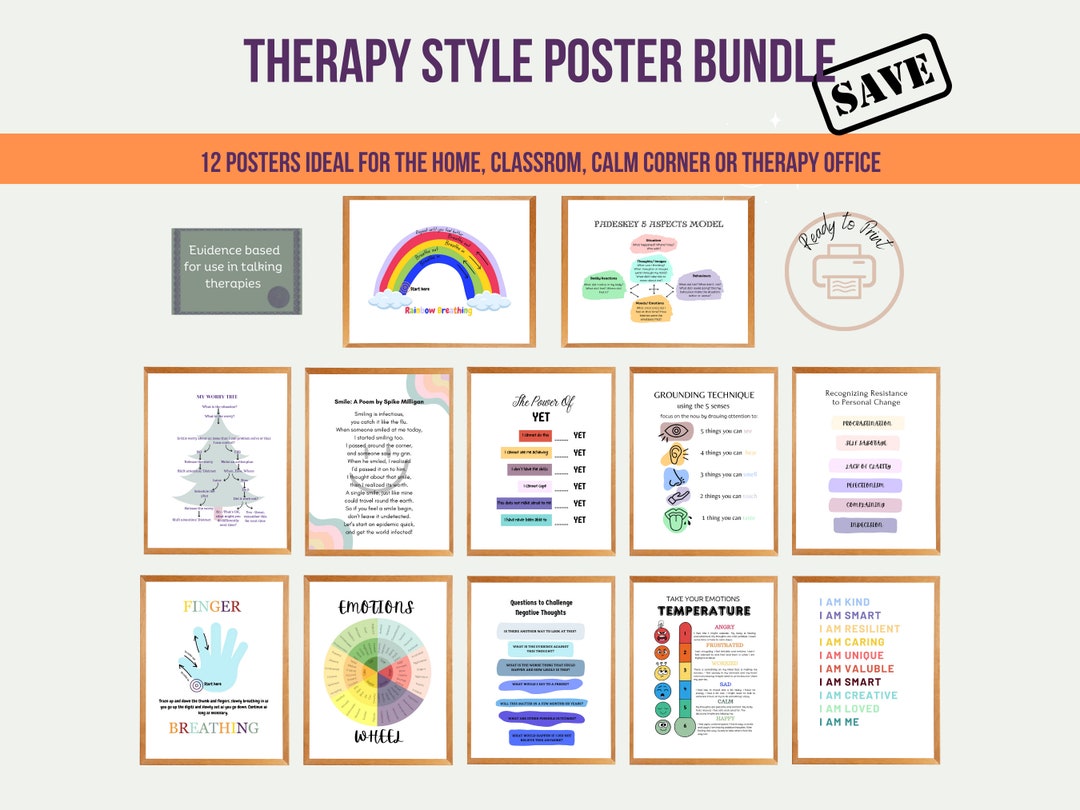 12 Poster Bundle, Therapy Poster, School Counselor, CBT, Psychologist ...