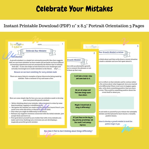 Celebrate Your Mistakes Mental Wellbeing Emotional Skills Kids - Etsy