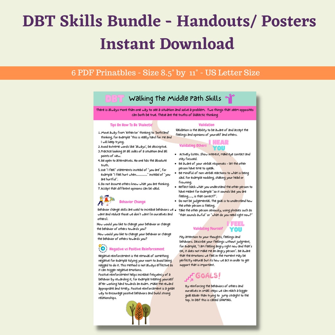 DBT Bundle Skills Printable Handout Poster PDF Set Cheat Sheet - Etsy
