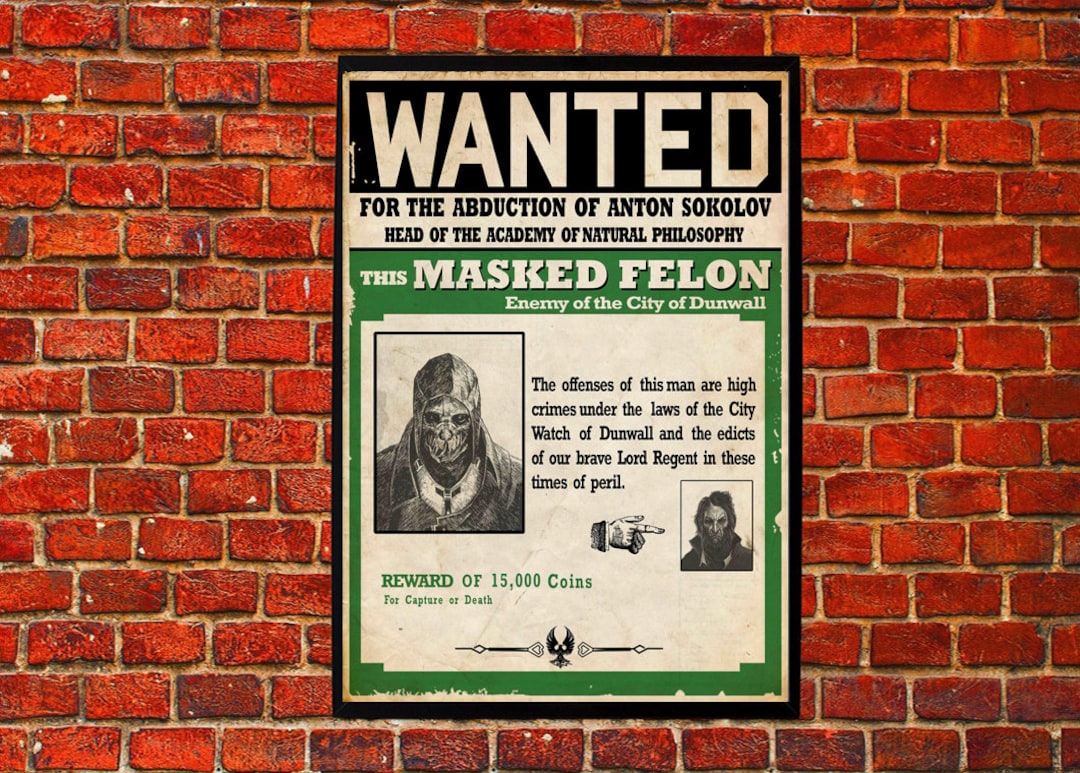 Dishonored Wanted Masked Felon Minimal Artwork Video Game Hdd Poster - Etsy