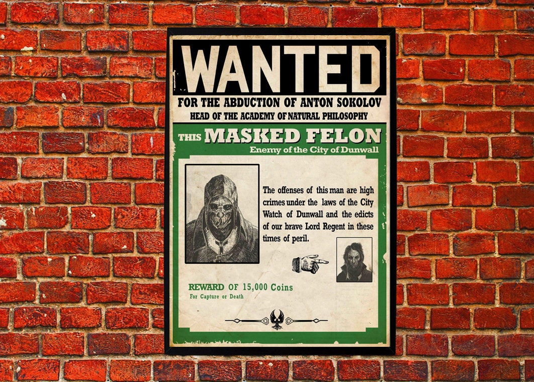 Dishonored Wanted Masked Felon Minimal Artwork Video Game Hdd Poster - Etsy