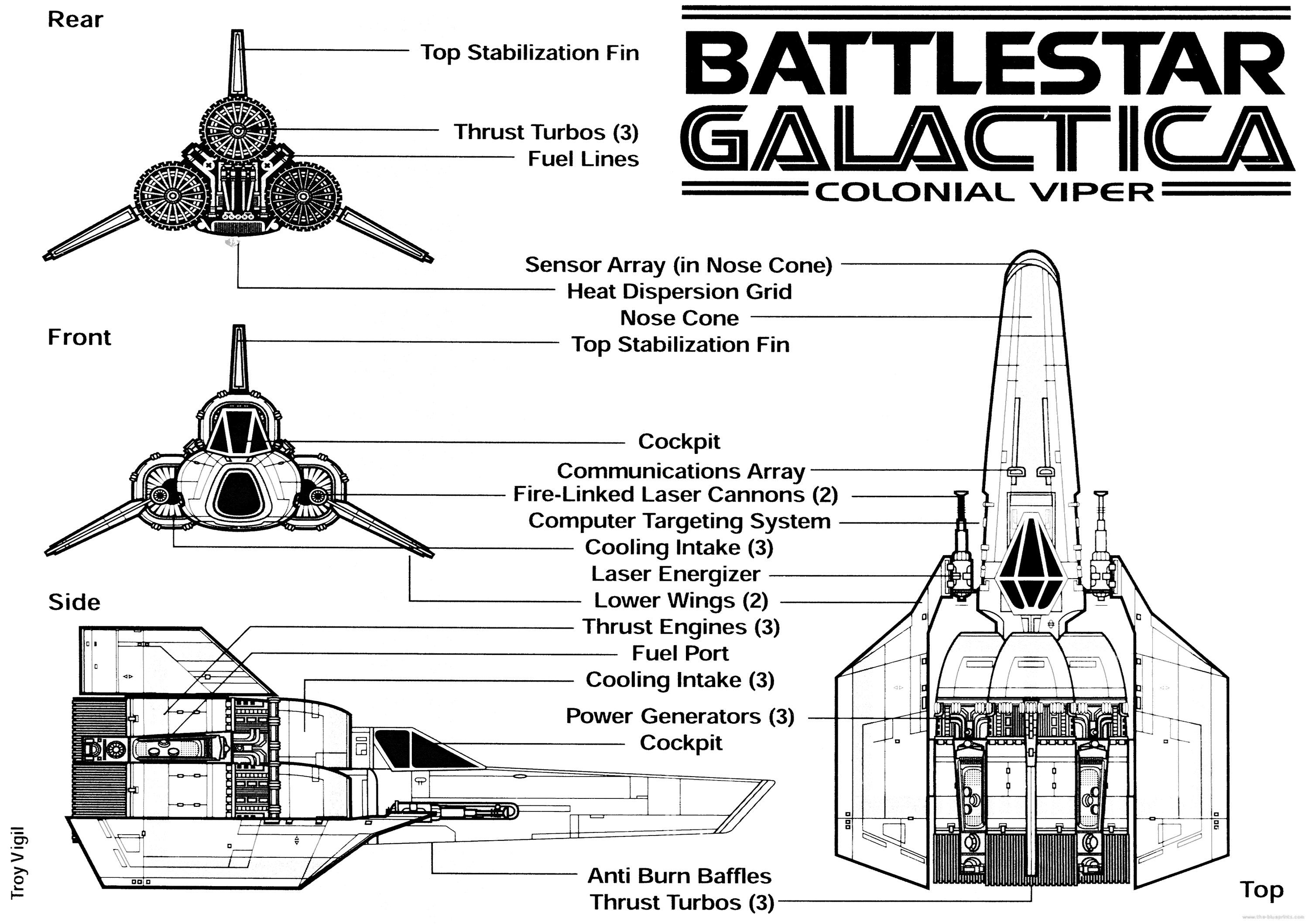 Battlestar Galactica Colonial Viper BSG TV Series Blueprint Graphic Art ...