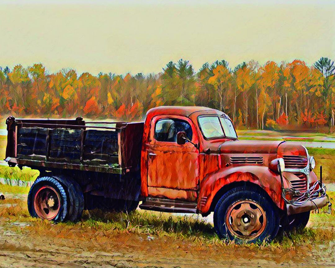 Vintage Red Truck Fall Scene Digital Download | Autumn Art | Rustic ...