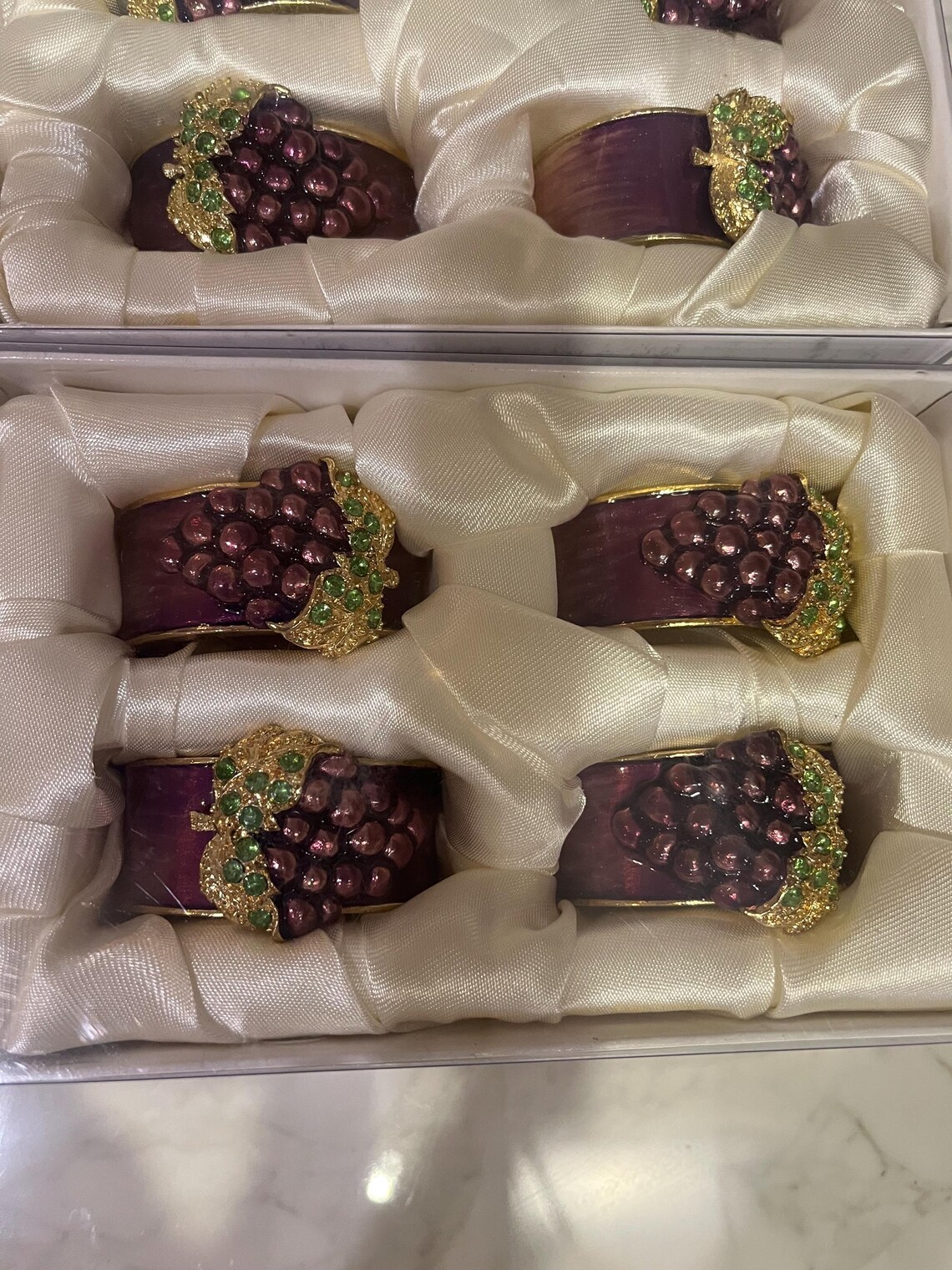 Vintage Metal Jeweled Grape Napkin Rings 4/set. 3 Sets in Total. New in ...