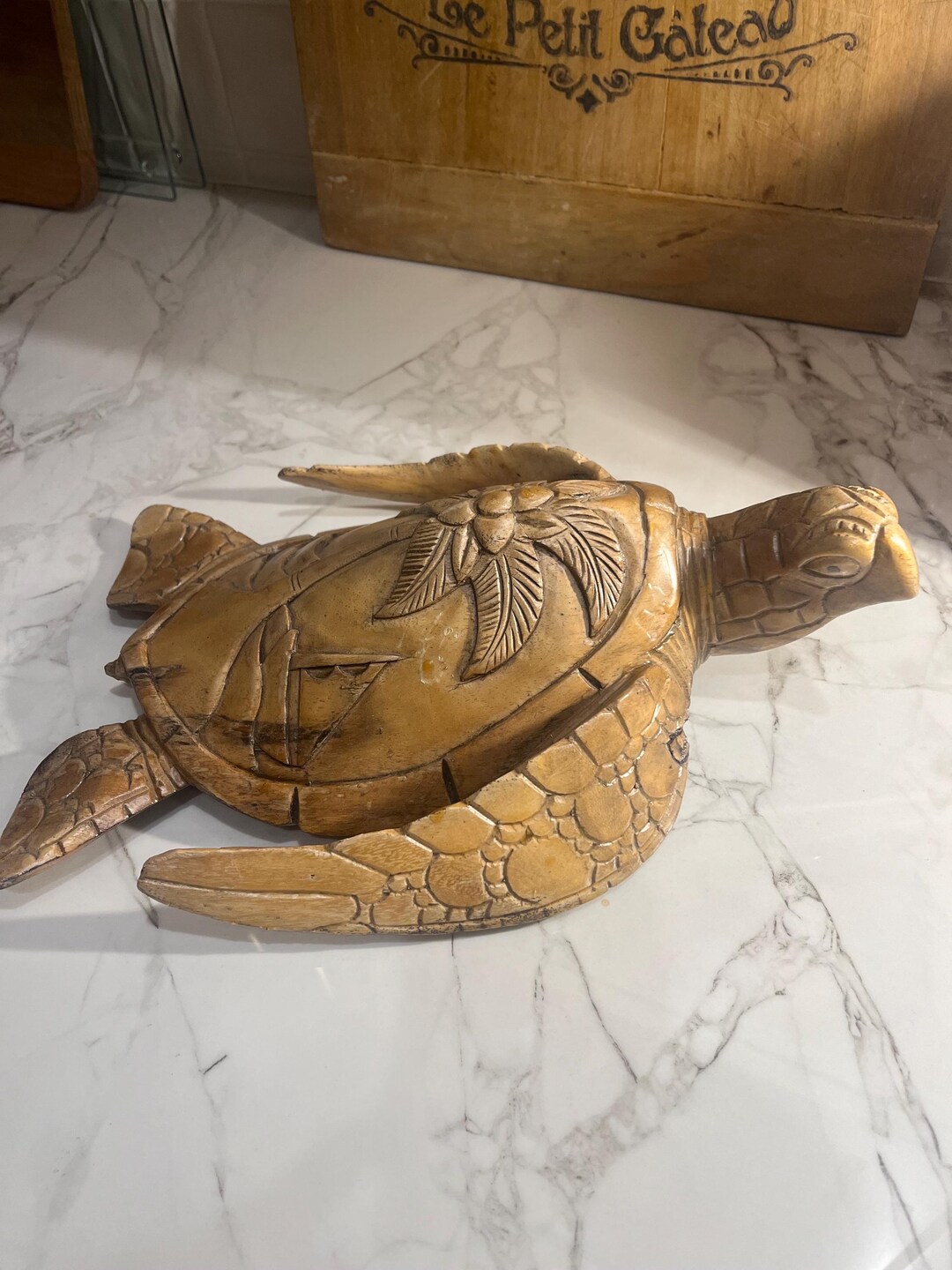 Vintage Hand Carved Wood Sea Turtle Sculpture Figurine Beachy Decor 13. ...