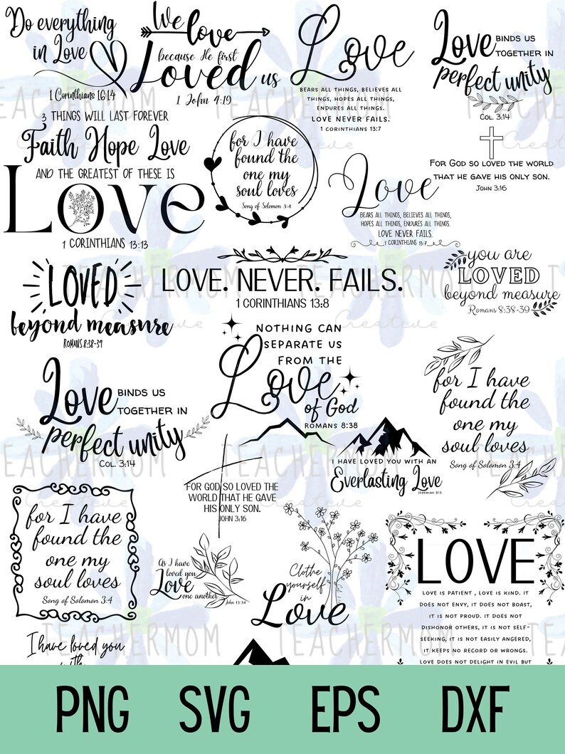 Love Scripture SVG Bundle of 22 Digital Designs, 22 Bible Verse Png ...