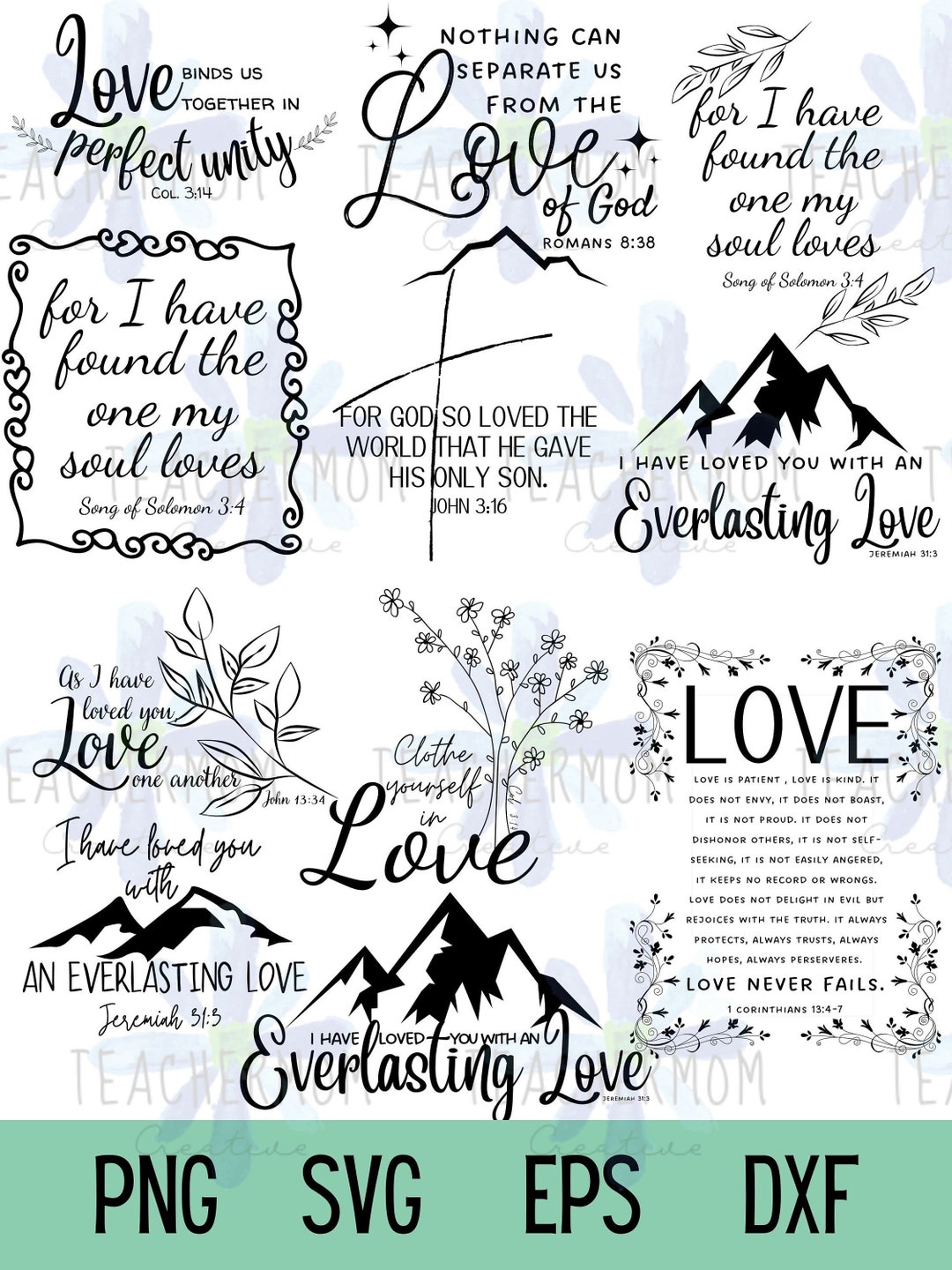 Scripture SVG Bundle of 22 Digital Designs, 22 Love Bible Verses Png ...