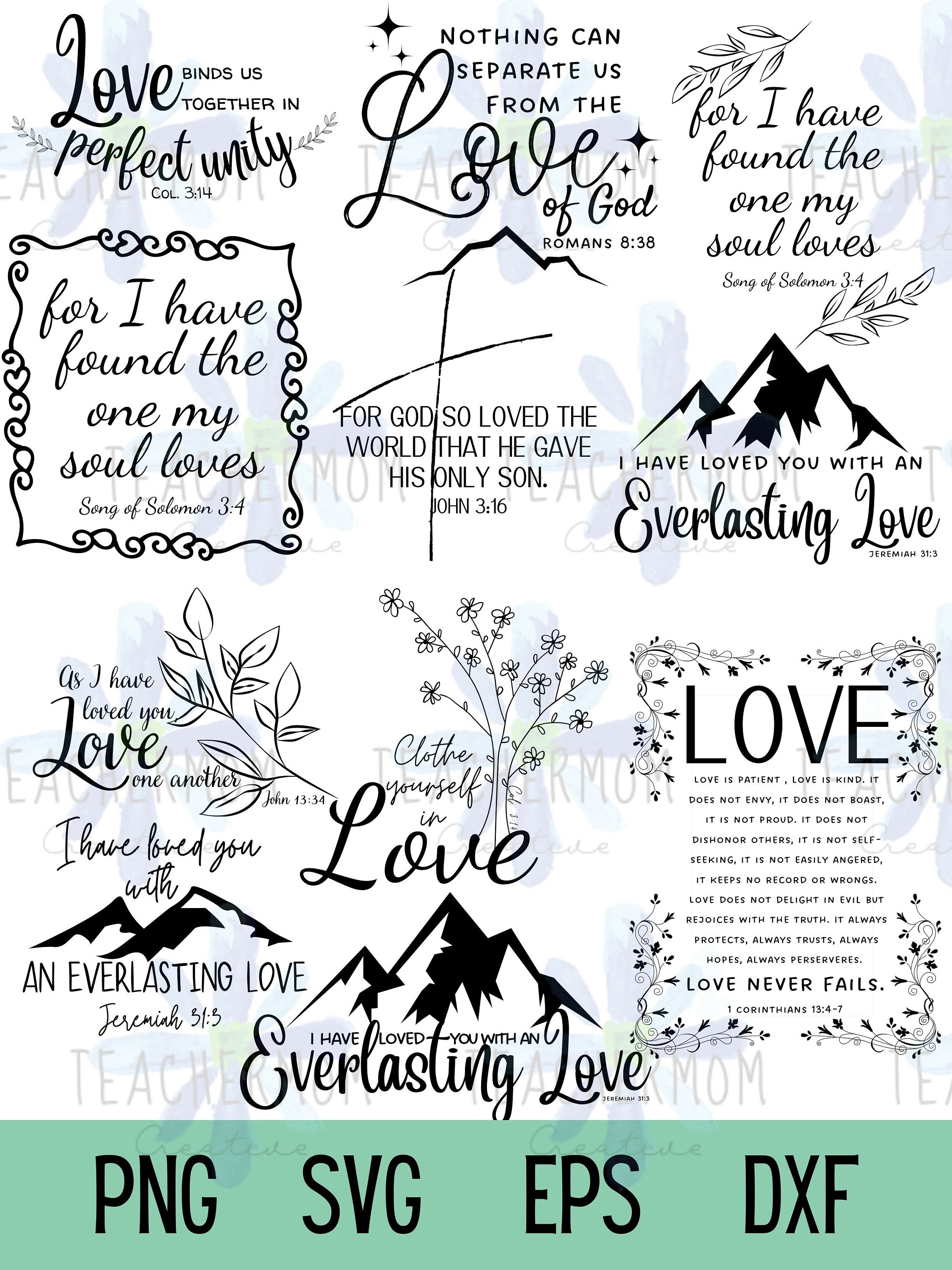 Love Scripture SVG Bundle of 22 Digital Designs, 22 Bible Verse Png ...