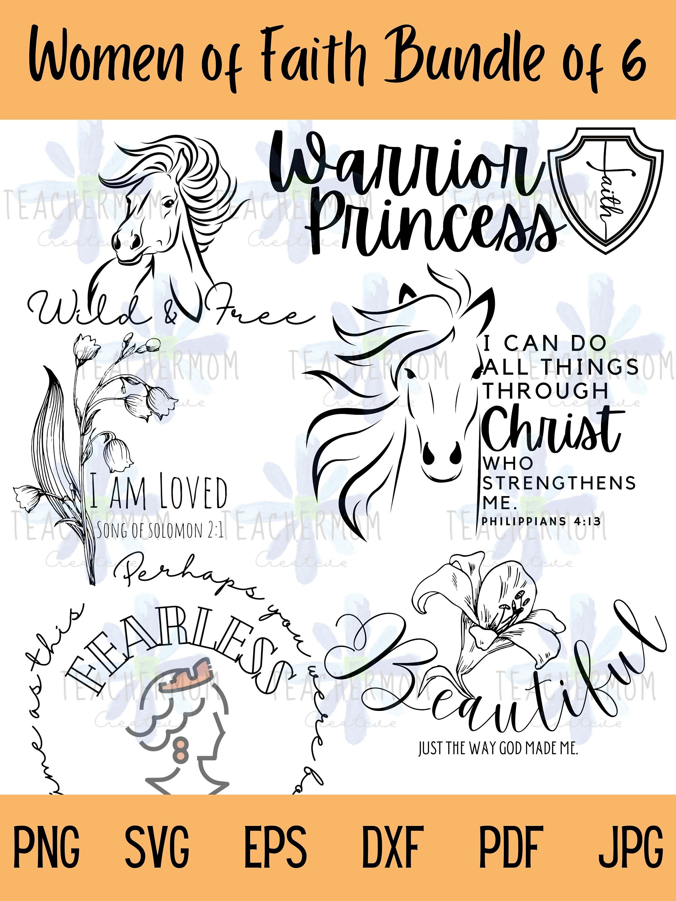 Women of Faith Bundle of 6 Digital Designs * 6 Bible Verse Files ...