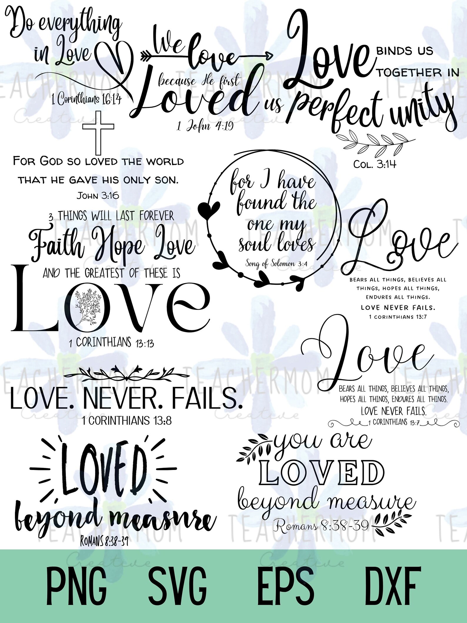 Love Bible Verse SVG Bundle: Christian Wedding Sign Designs (digital ...